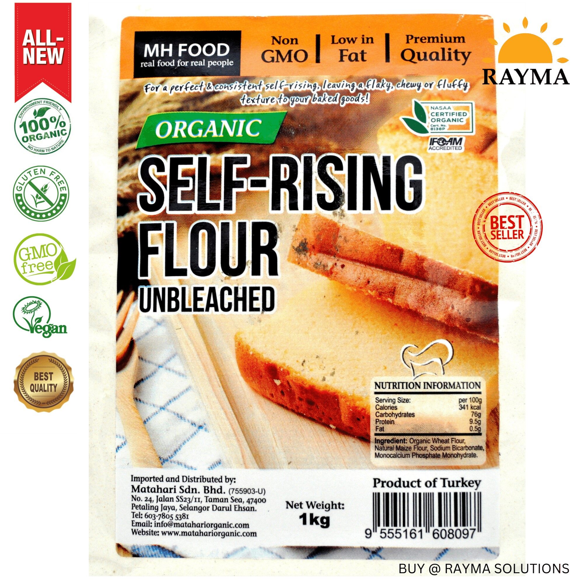 MH FOOD Premium Organic Unbleached Self-Rising Flour, Turkey, 1Kg | Lazada