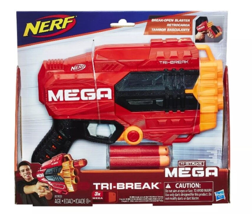 Hasbro Nerf Mega Tri-Break Blaster - Break Open Barrel To Load Darts ...