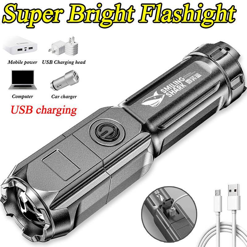 Amorus Strong Light Flashlight USB Charging 100-200m Lighting Distance ...