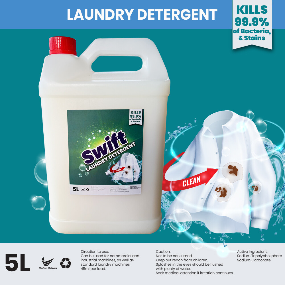 Swift Laundry Detergent - 5L Top Liquid Detergent 5 Litre Detergen Cuci ...