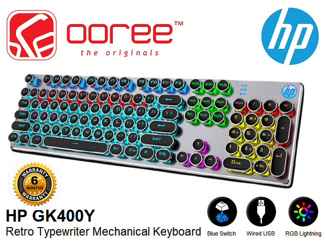 HP GK400Y RETRO TYPEWRITER WIRED RGB MECHANICAL KEYBOARD WITH RETRO ...