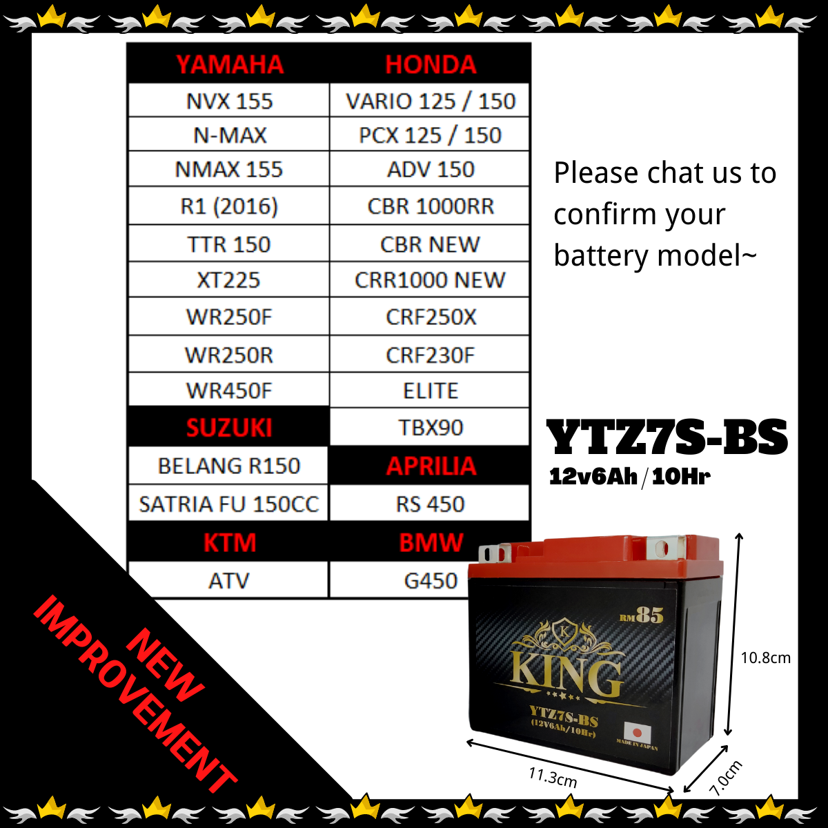 【READY STOCK】OTOBAIMotorSport KING Motorcycle Battery Bateri Motorsikal YT6B YT6B-3 YT6 Yamaha ...