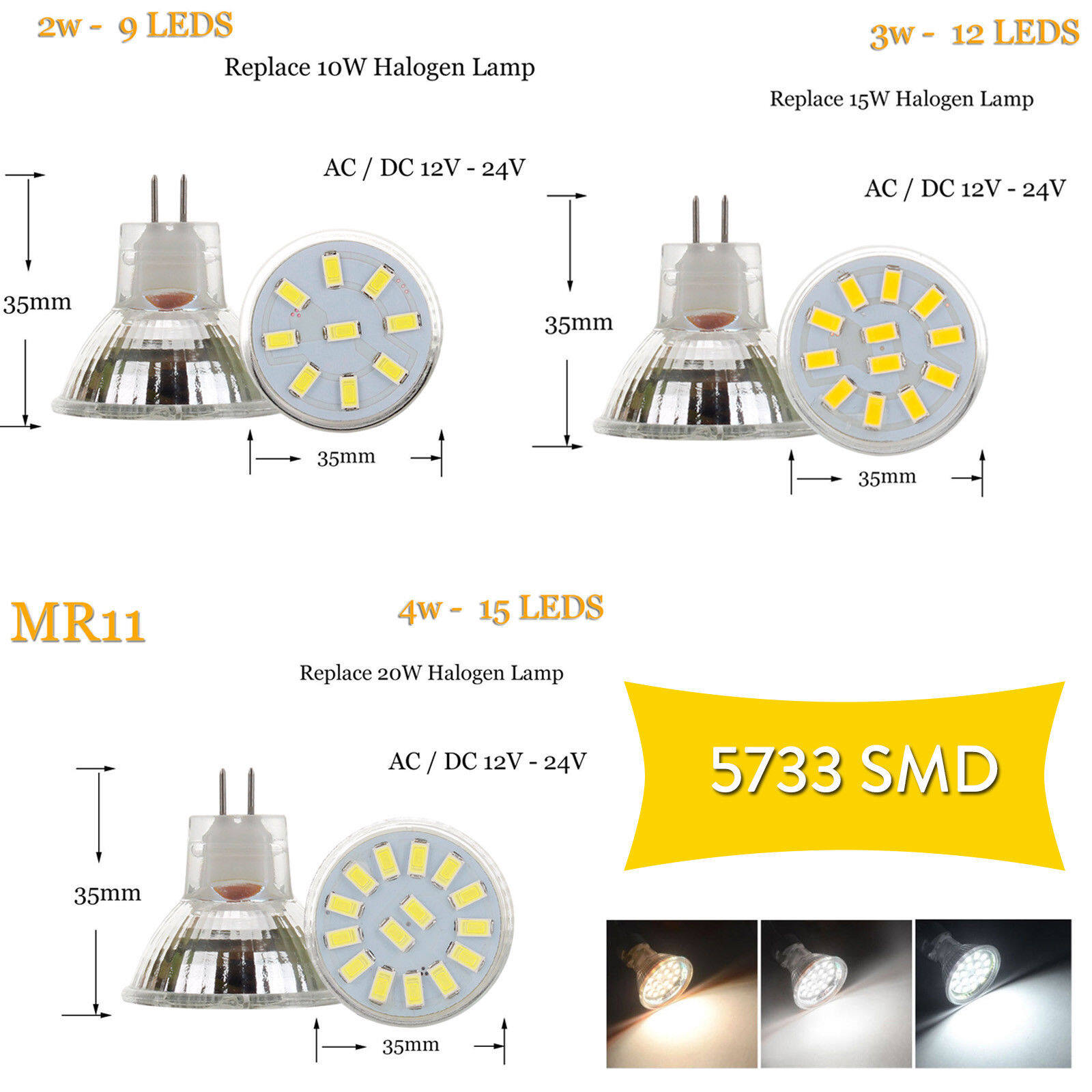 MR11 GU4.0 LED Spotlight Bulbs 2W 3W 4W AC/DC 12V 24V 30V Cool Warm White Lamp Replace Halogen ...