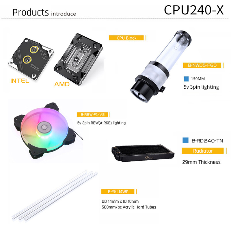 [ขั้นสูง] Bykski CPU Hard Tube ชุดโปรแกรม Water Cooling System Loop,ระดับแอดวานซ์ชุด,5V ARGB, B ...