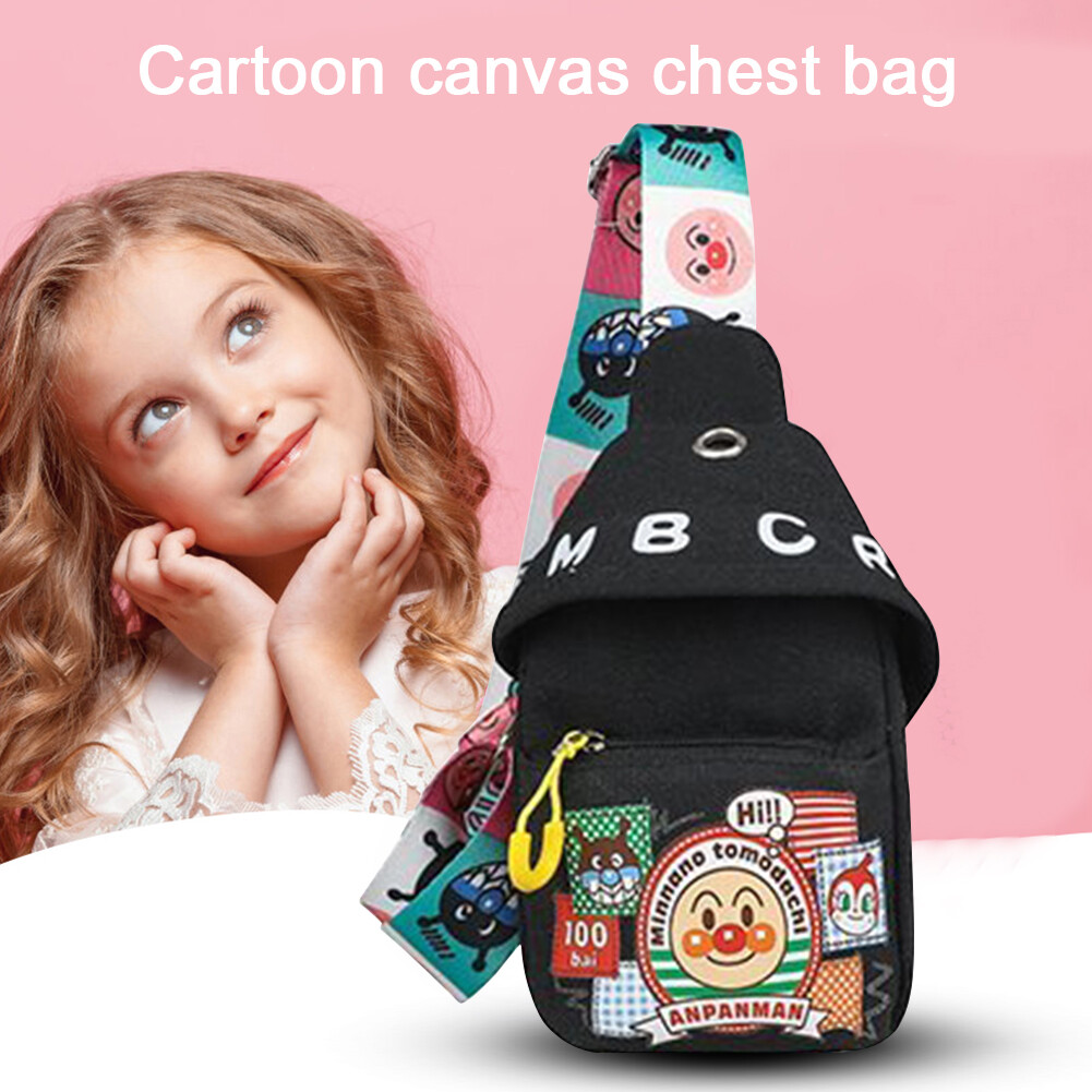 Women Cute Cartoon Canvas Printing Chest Bags Crossbody Shoulder ...