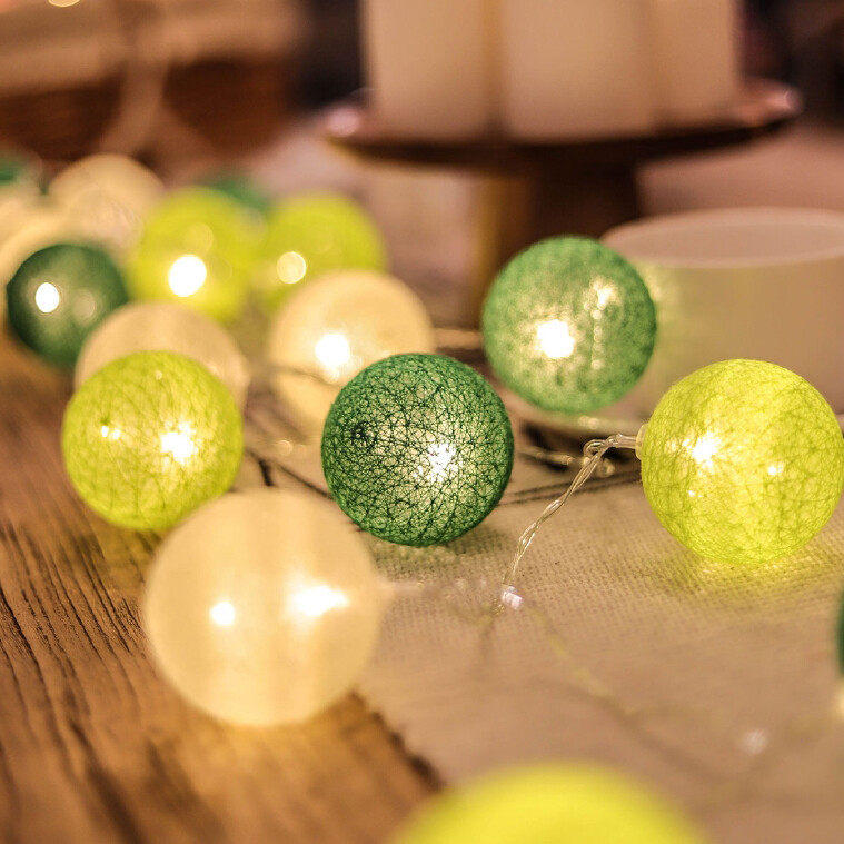 Fashion 20 LEDs Cotton Ball Round LED String Fairy Lights Battery USB ...