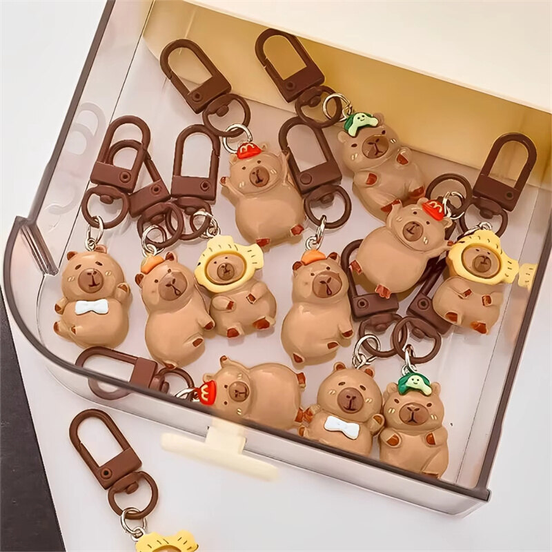 5pcs Kawaii Cartoon Mini Capybara Keychains Charms Bright Flatback ...