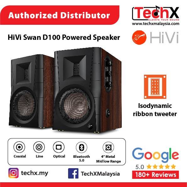 HiVi Swans D100 Powered Bookshelf Speakers 2.0 Active Bluetooth 5.0 ...
