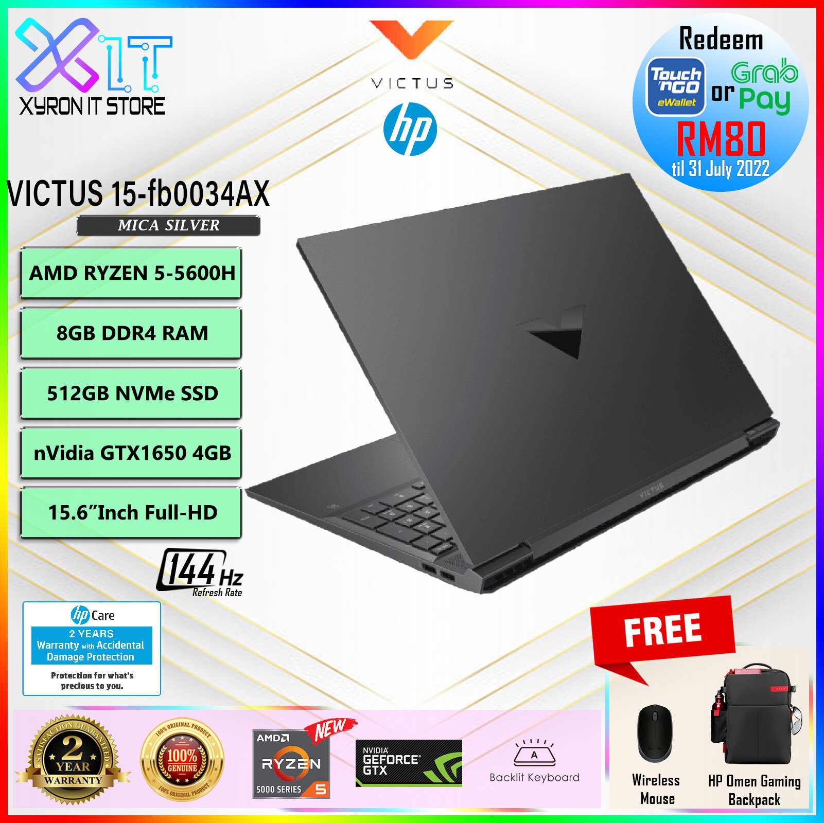 HP Victus Gaming 15-fb0034AX (AMD Ryzen 5-5600H | 8GB RAM | 512GB NVMe ...