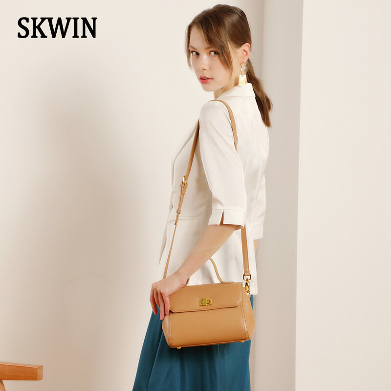 SKWIN กระเป๋าหูหิ้วด้านบนสำหรับผู้หญิงหนังนิ่มย้อนยุคกระเป๋าถือ2022แฟชั่นใหม่หนังวัวแท้กระเป๋า ...