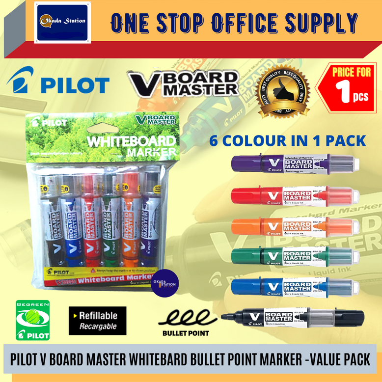 Pilot V Board Master Marker Value Pack (6 In1) / VBoard Master Marker / Bullet Point / Pilot ...