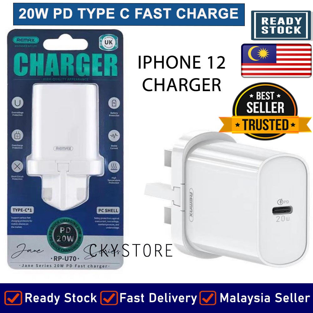 (REMAX) 20W USB-C Type C Power Adapter PD FAST CHARGE iPhone 12/12 PRO ...