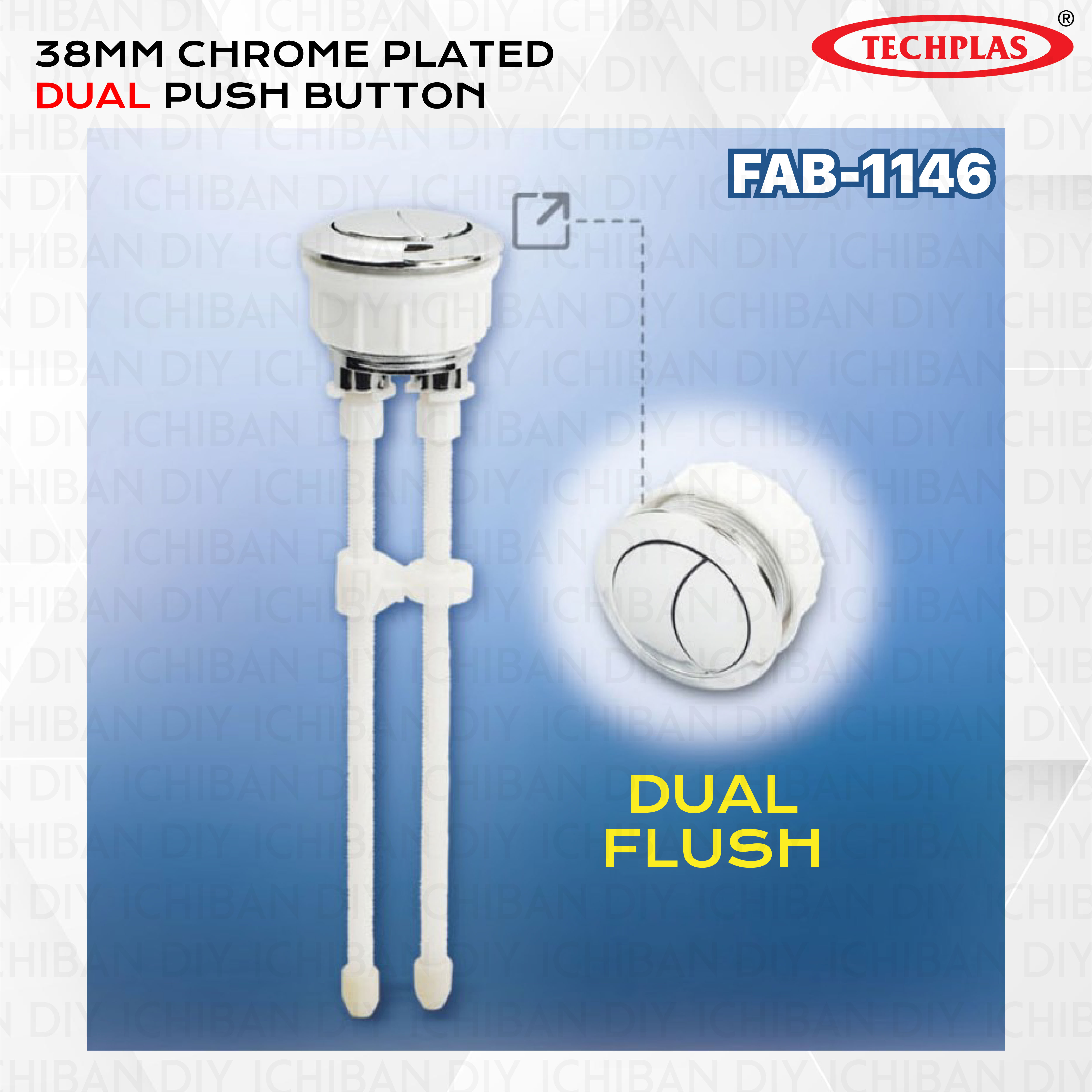 Techplas Single/Dual Flush Push Button FAB-1146 FAB-1147 Cistern 38mm Chrome Plated Water Tank ...