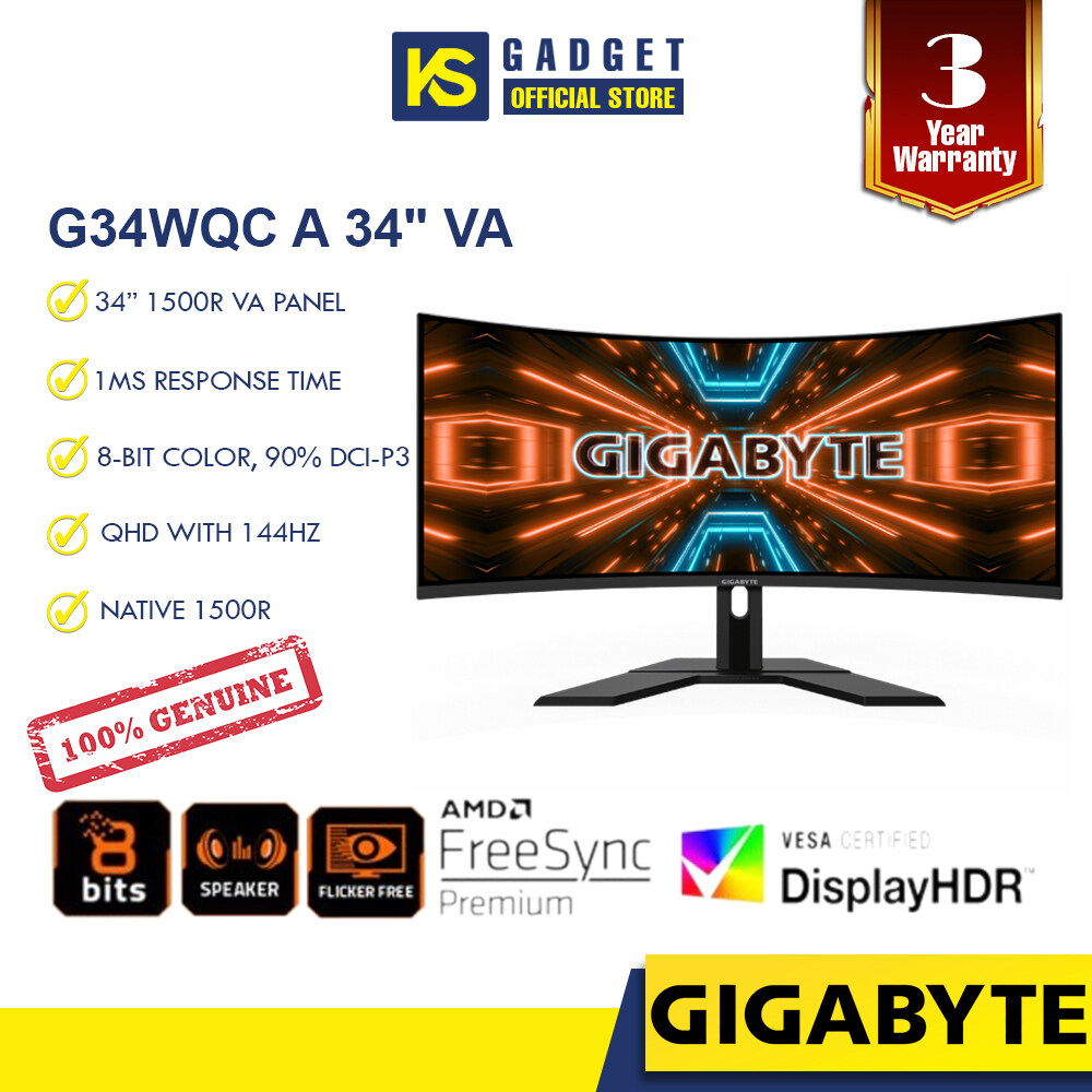 GIGABYTE G34WQC 34 WQHD 144HZ 1MS 8BIT FREESYNC PREMIUM CURVE GAMING ...