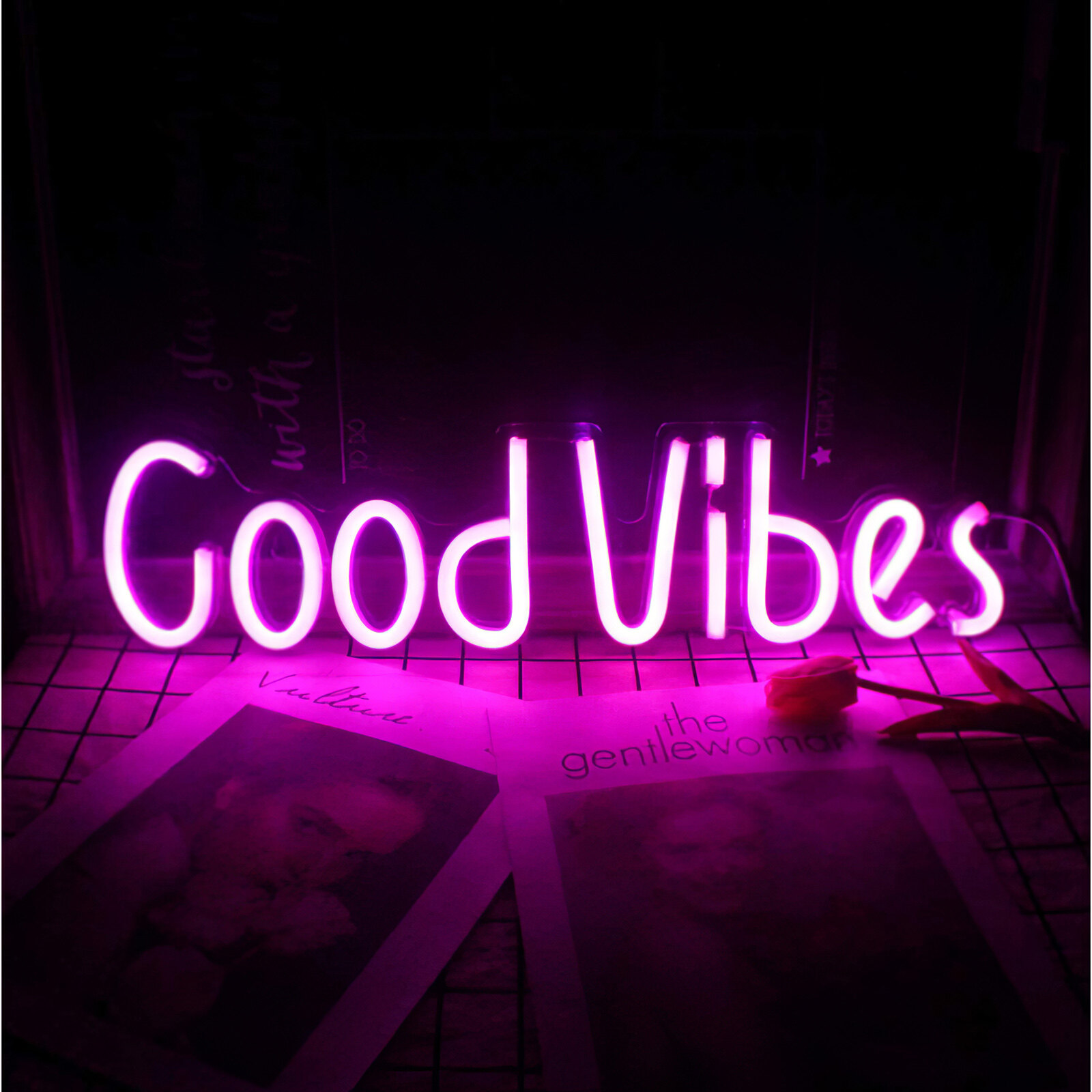 USB Powered Good Vibes LED Neon Sign Night Light Artwork Party Bedroom ...