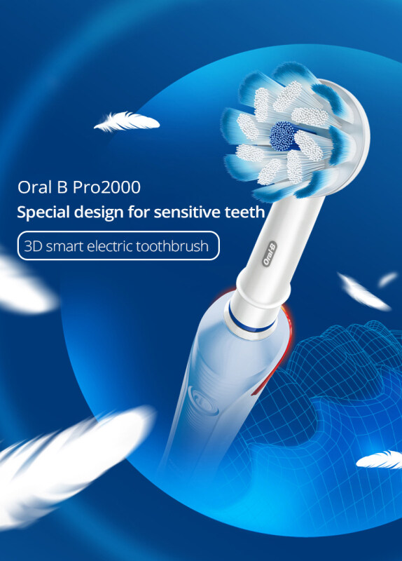 Oral B pro2000 Electric Toothbrush 3D Ultrasonic Tooth Brush Pressure Sensor 2 Modes Gum Care ...