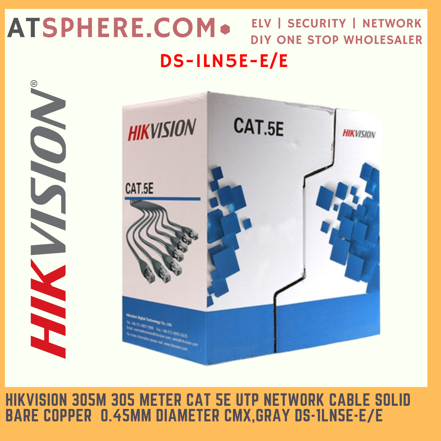 Hikvision CAT5E UTP Network Cable Solid Copper 0.45 mm CMX 305m 305 ...