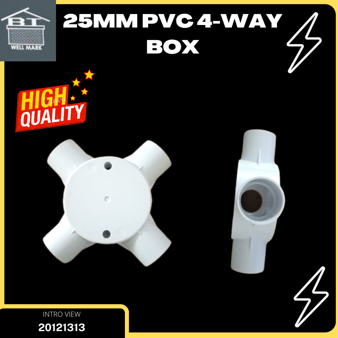 25MM 1" PVC CONDUIT PIPE 4-WAY BOX (CROSS BOX/BOX 4 WAY) (10 psc = 1 ...