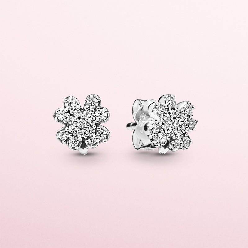 Pandoraˉ Shiny Clover 925 Silver Stud Earrings 297944CZ Elegant ...