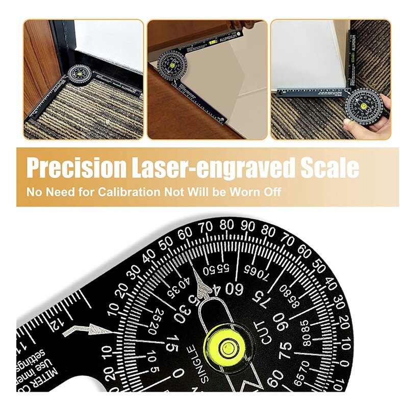 Miter Saw Protractor Rustproof Aluminum Angle Finder Gauge with Ruler ...