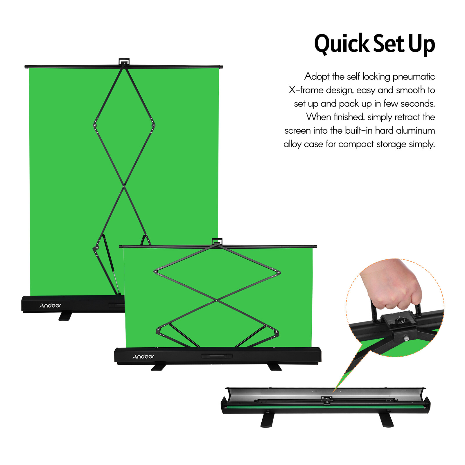 Andoer Portable Stretchable Chromakey Background 1.5*2m Pull-up Style ...