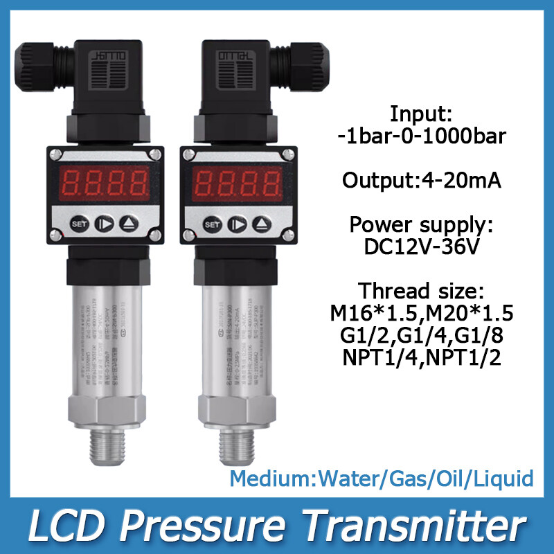 LED Display Pressure Transmitter Measurement -1bar-0-1000bar Water Gas Oil Liquid Pressure ...