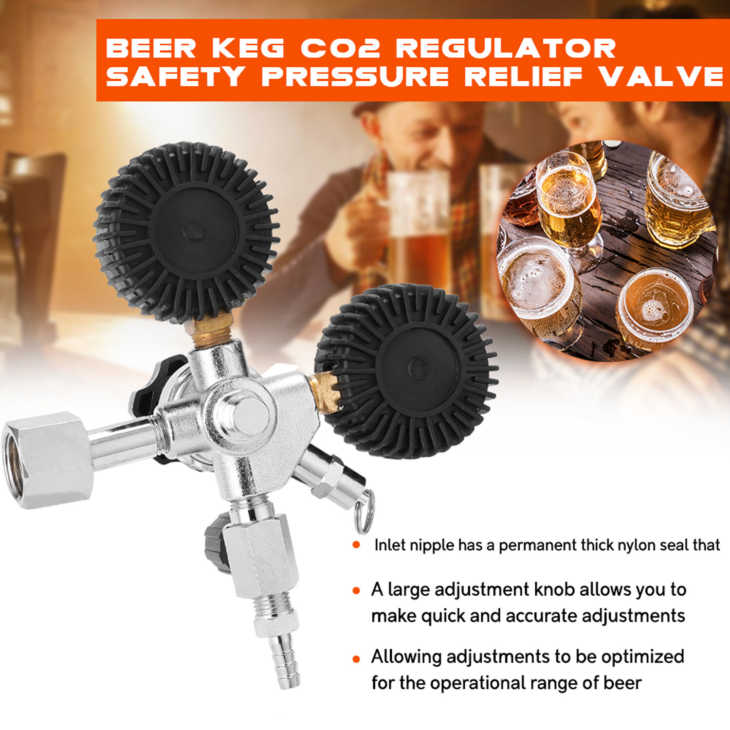 Beer CO2 Keg Regulator Safety Pressure Relief Valve 0-3000 PSI Tanks ...