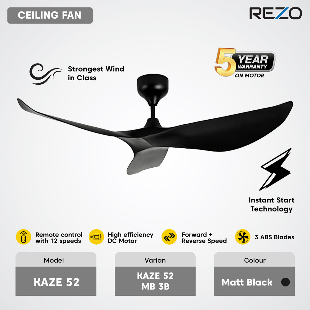 REZO KAZE 52/3B Ceiling Fan Remote Control DC Motor 6F + 6R Speed 3 ABS ...