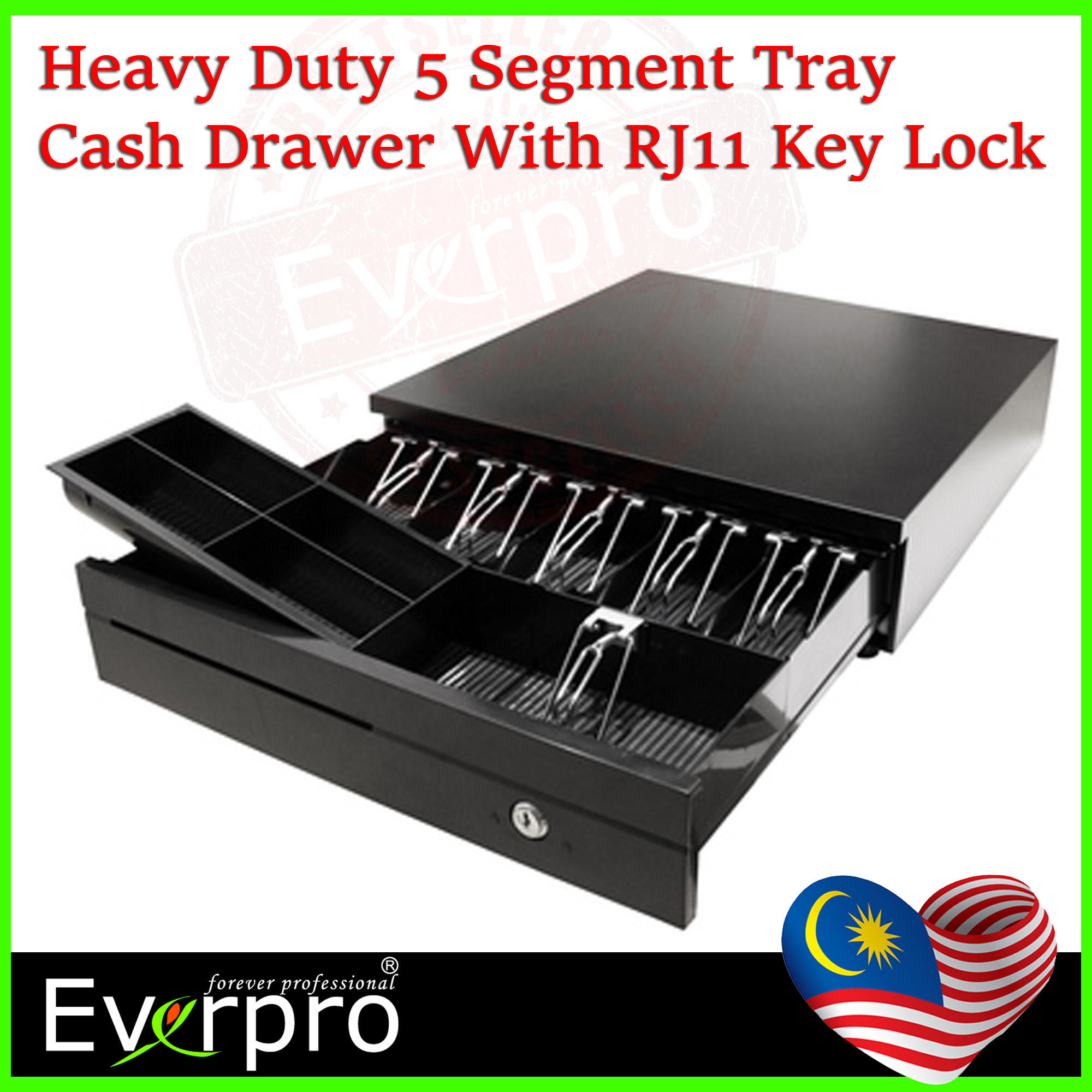 Cash Drawer 5 Segment Tray Heavy Duty Cash Register Box RJ11 Key Lock ...