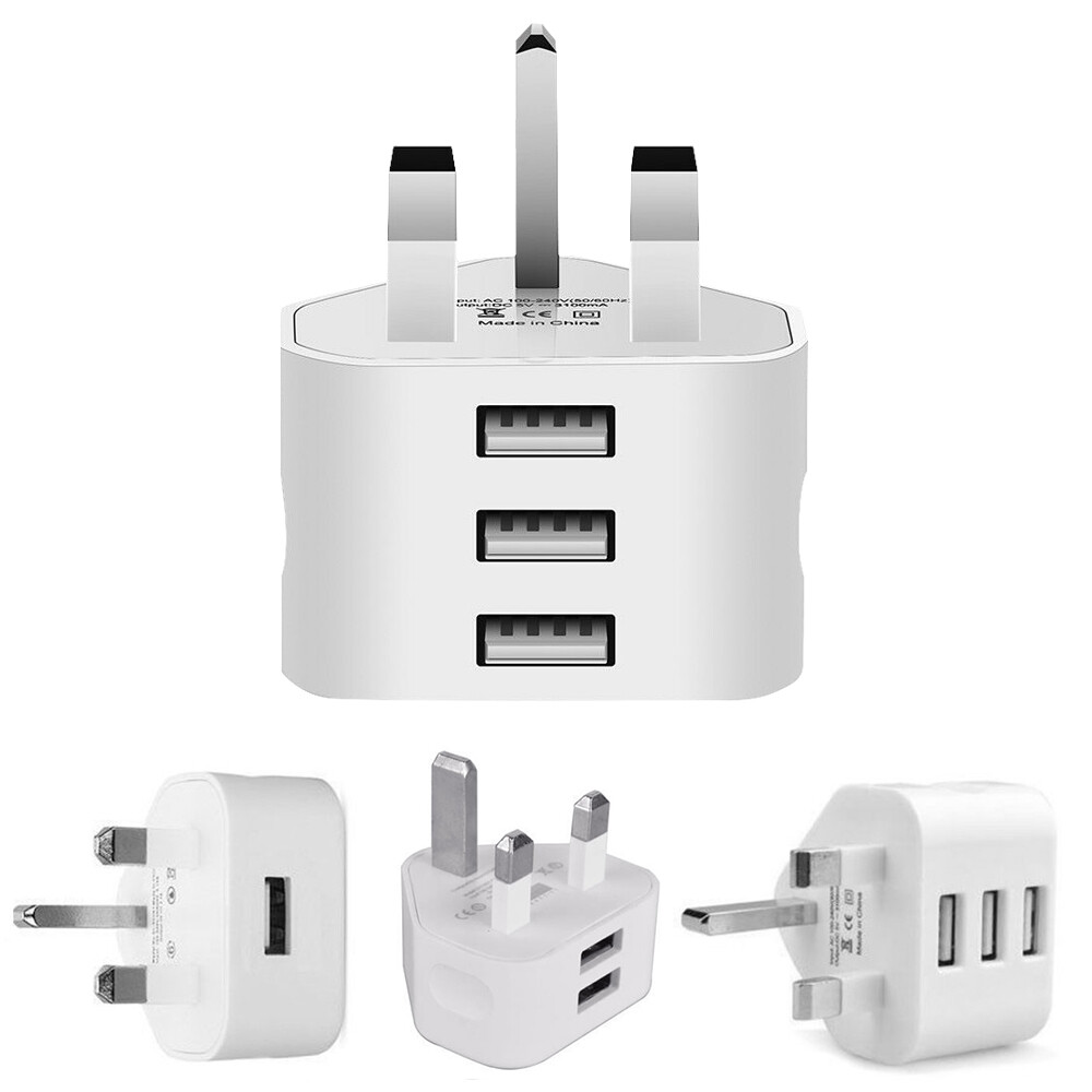 AAWW UK Wall Plug Power 3 Pin Plug Adapter Charger พร้อมพอร์ต USB 3 ...