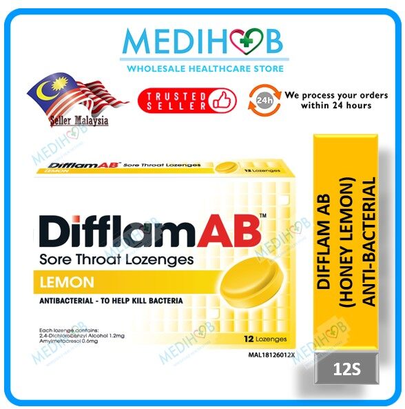 DIFFLAM AB SORE THROAT LOZENGES (LEMON) 12S EXP 30/6/2025 | Lazada