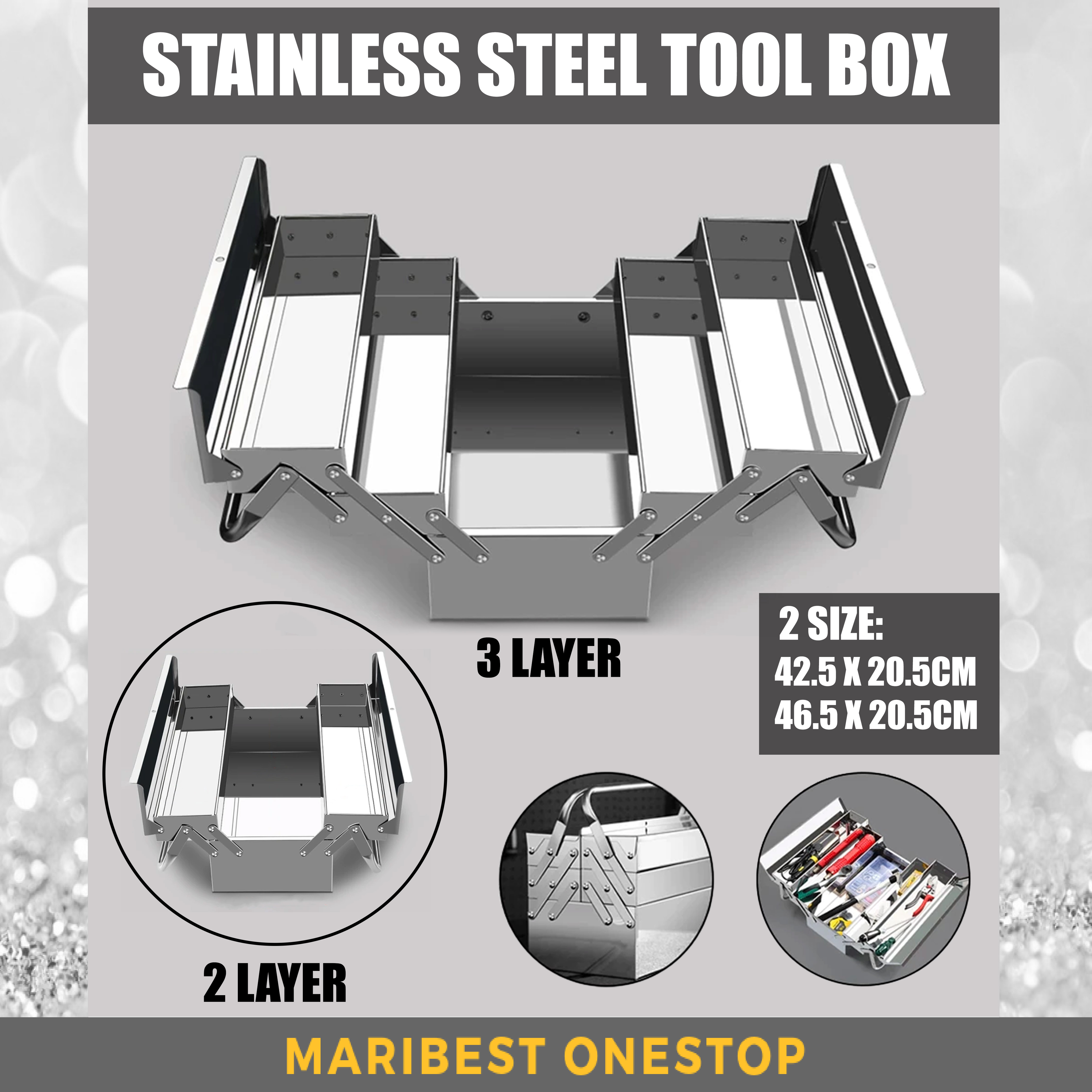 2 Layer 3 Layer Stainless Steel Toolbox Set Folding Household Storage ...