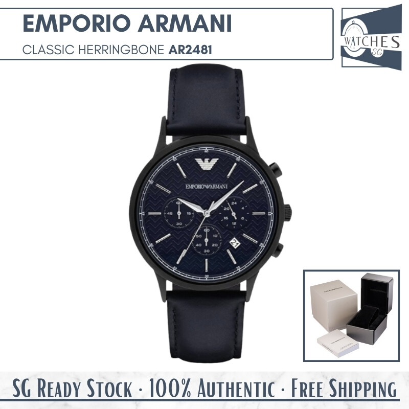 Emporio Armani AR2481สายนาฬิกาผู้ชายหนังโครโนกราฟรูปก้างปลาคลาสสิก ...