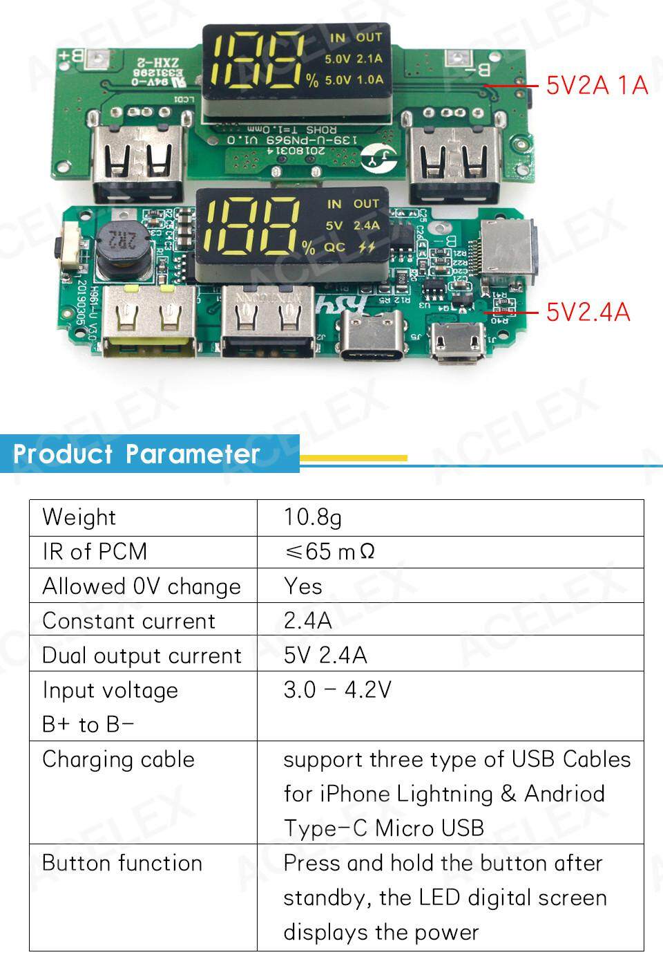 LED Dual USB 5V 2.4A 2A 1A Micro/Type-C USB 18650 Charging Module ...