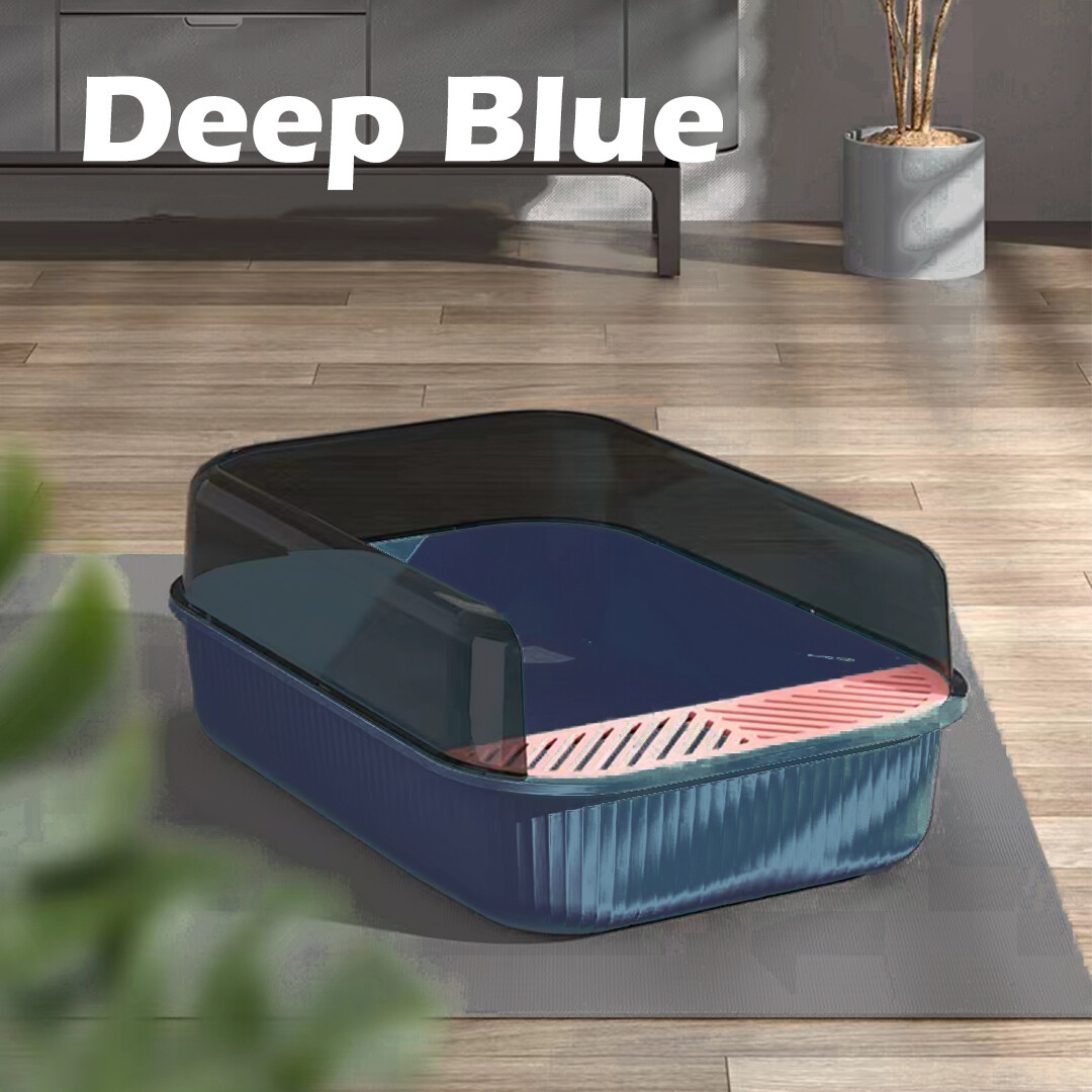 Semi Enclosed Cat Litter Box No Splashing Cat Sand Box Kotak Pasir ...