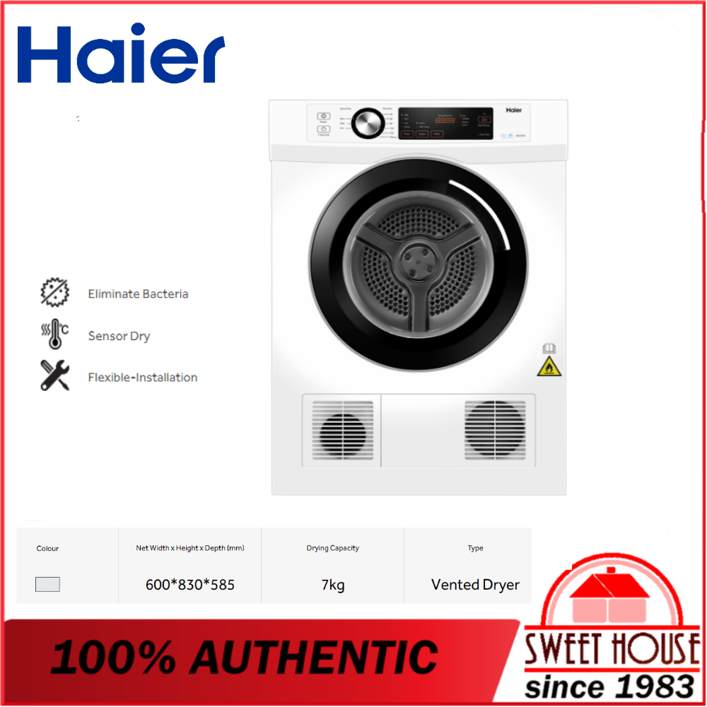 Haier HDV70E1 Vented Dryer 7kg With Sensor Dry & Eliminate Bacteria ...