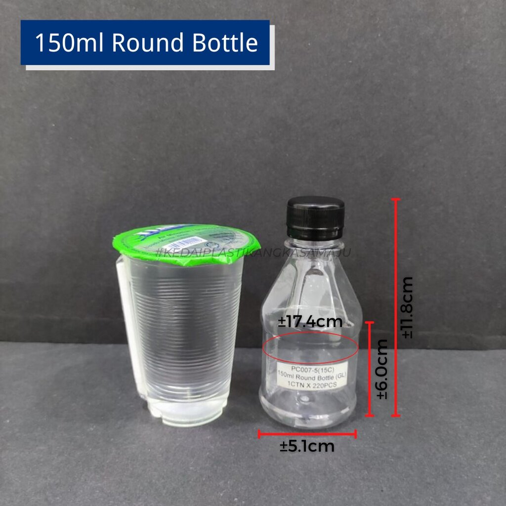 Botol Plastik + Black Cap (60ml, 120ml, 150ml, 250ml, 330ml, 350ml ...