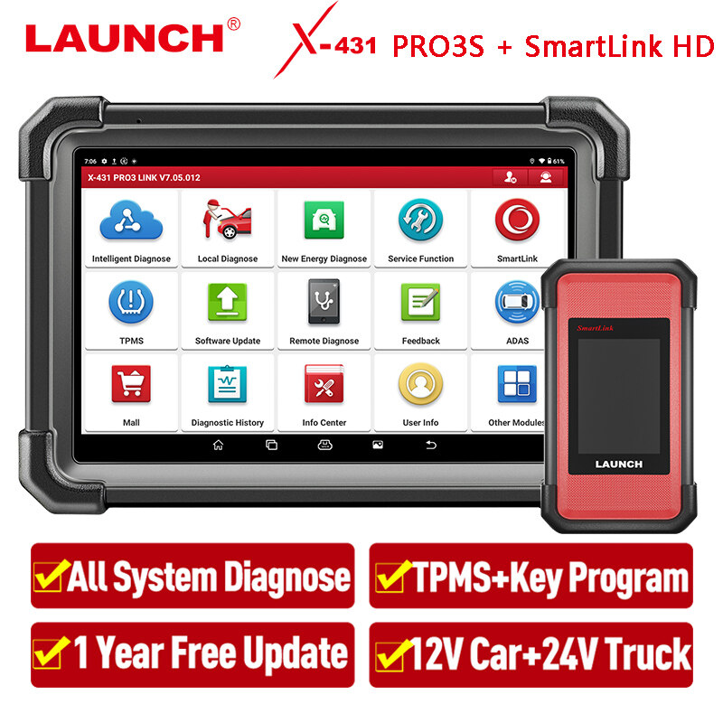 LAUNCH - X431 PRO3S + SmartLink HD 10.1 '12V 24V, Automotive Diagnostic Tool, OBD OBD2 Code ...