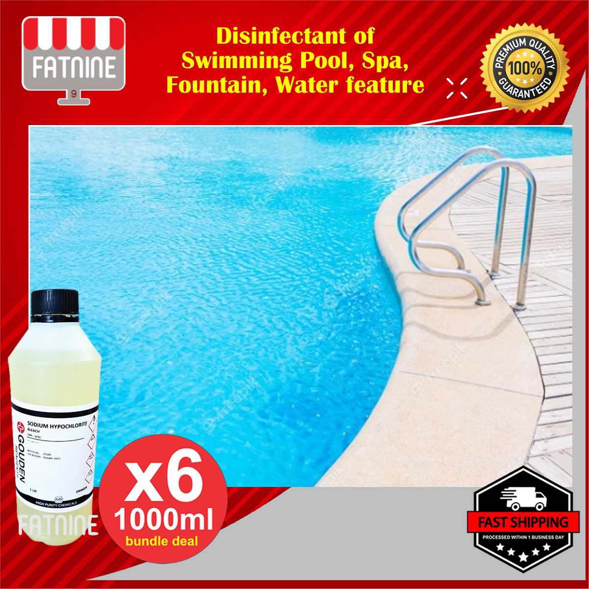 Liquid Chlorine 1L x 6 Bottles /Sodium Hypochlorite 10% / Swimming Pool/ Spa / Klorin Cecair 1L ...