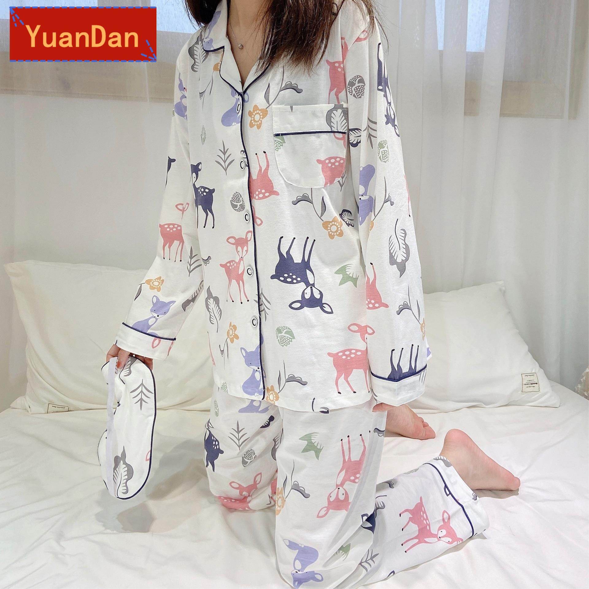 กวางซิก้า Yuandan ชุดนอนเกาหลีแขนยาวฤดูใบไม้ผลิและฤดูใบไม้ร่วงผ้าฝ้าย ...