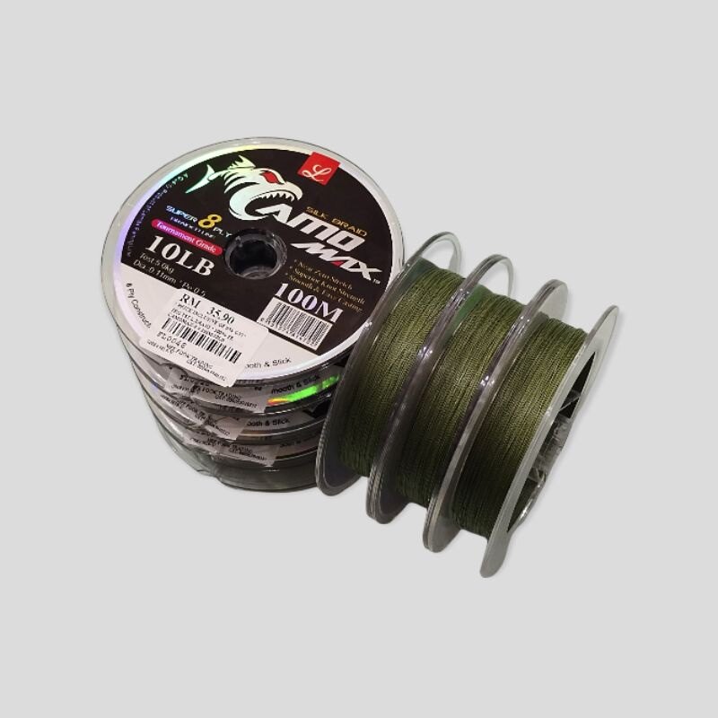 TALI BENANG 100M SUPER 8X PLY LEMAX SILK BRAID CAMOMAX #10LB #15LB ...