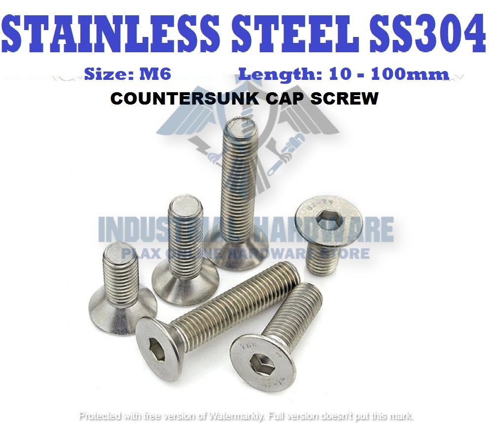 M6 CSK Countersunk Screw Flat Head Screw 304 Stainless Steel SHINY ...