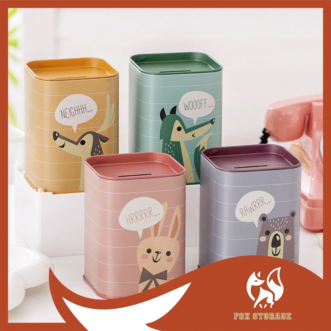 Cute Animal Cartoon Coin Bank Square Piggy Bank Multipurpose Metal ...