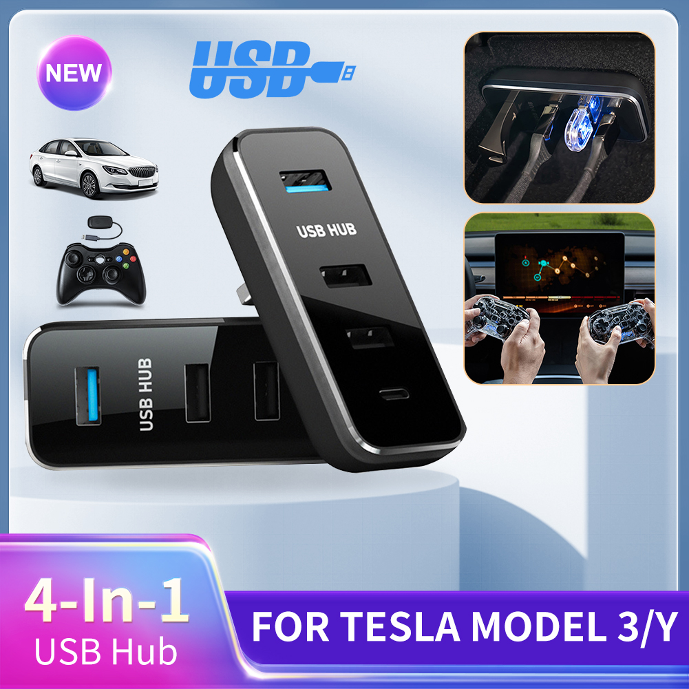 For Tesla Model 3 Model Y USB Hub 4 In 1 Docking Station Glove Box USB ...