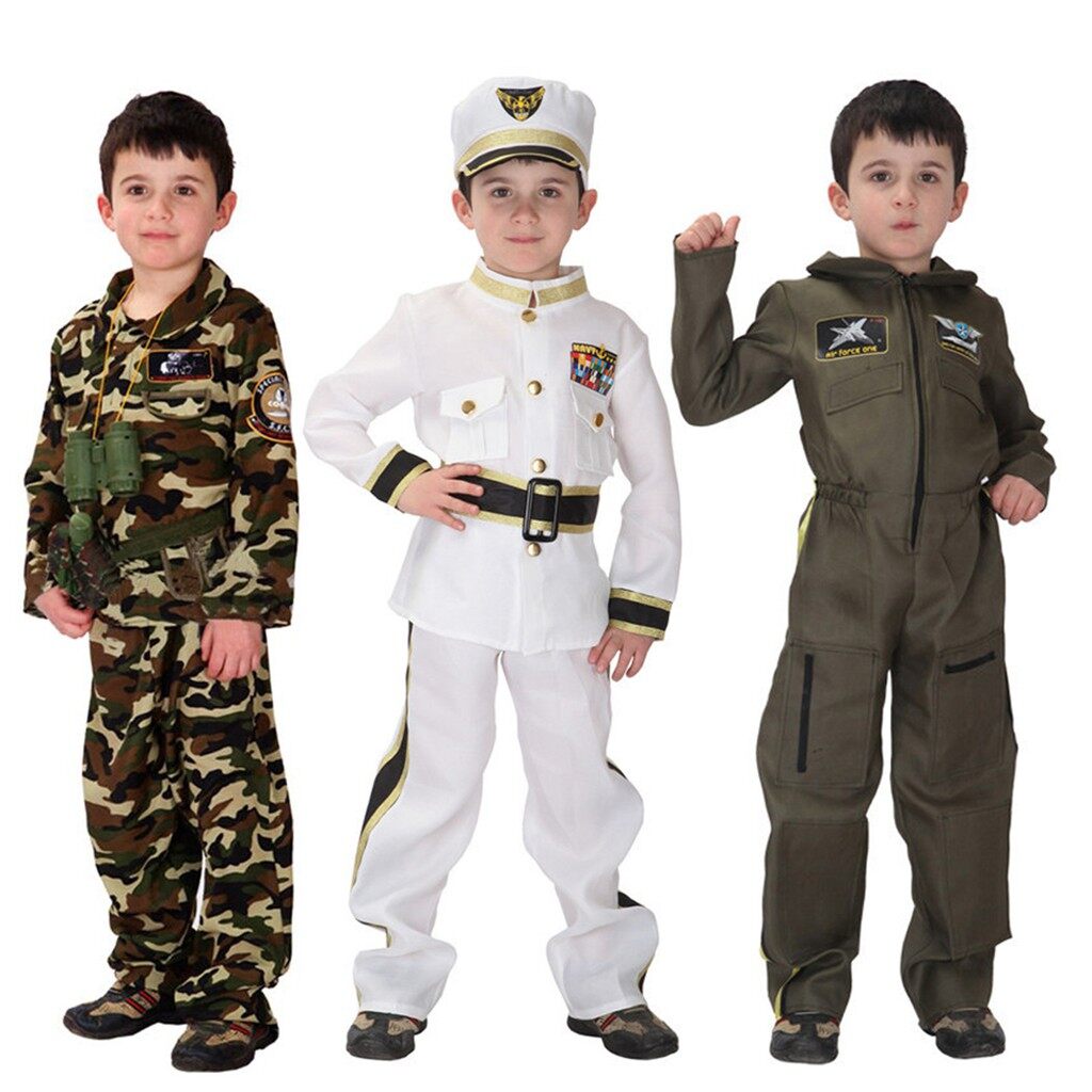 Kids Army Soldier Costume Air Force Fighter Pilot Military Outfit for ...