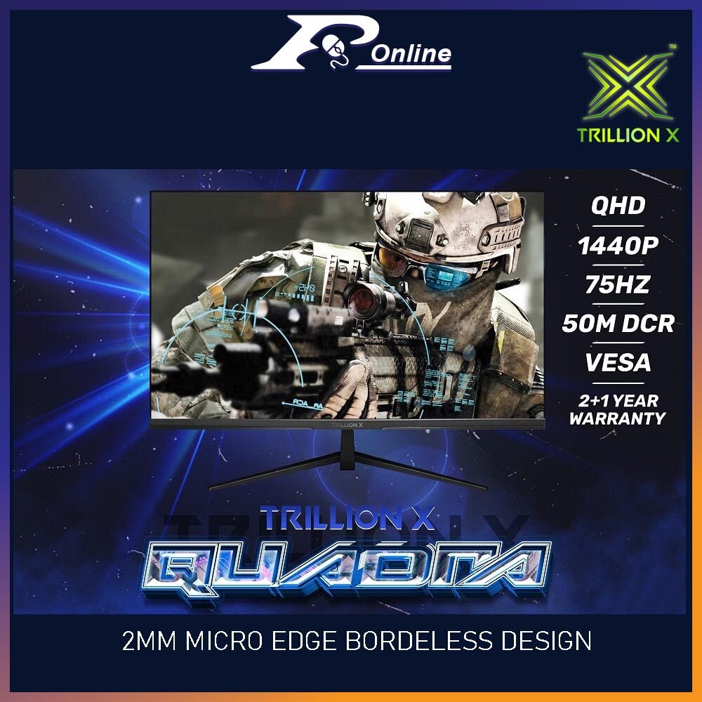 TrillionX 27" Inch IPS Panel 2K QHD 2560x1440 Frameless Screen Gaming ...
