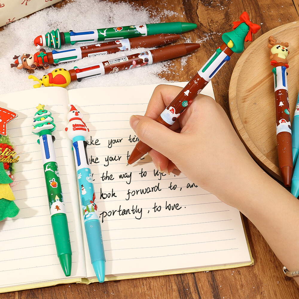 4 Colors Christmas Ballpoint Pen Cute Santa Claus Multicolor Marker ...