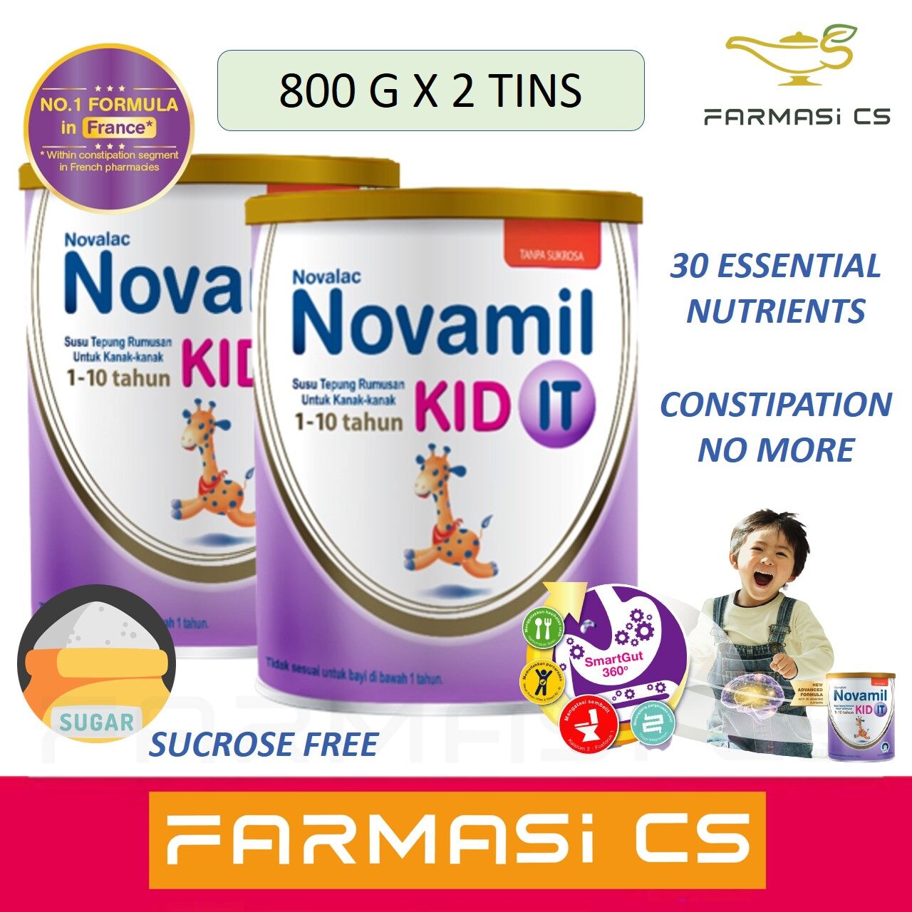 Novalac Novamil KID IT (1-10 years old) 800g x 2 tins (TWIN) EXP:02/ ...