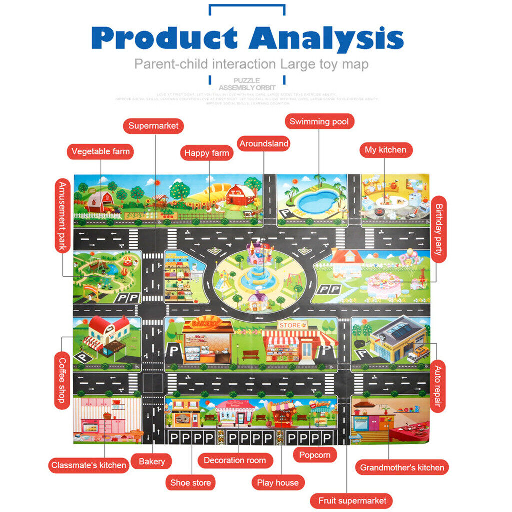 Xsxm KIDS Play MAT City Road buildings ที่จอดรถแผนที่เกมฉากแผนที่พร้อม ...