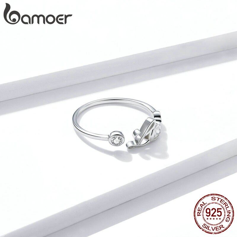 BAMOER 925 Sterling Silver Love Ring Open Adjustable Finger Rings for ...